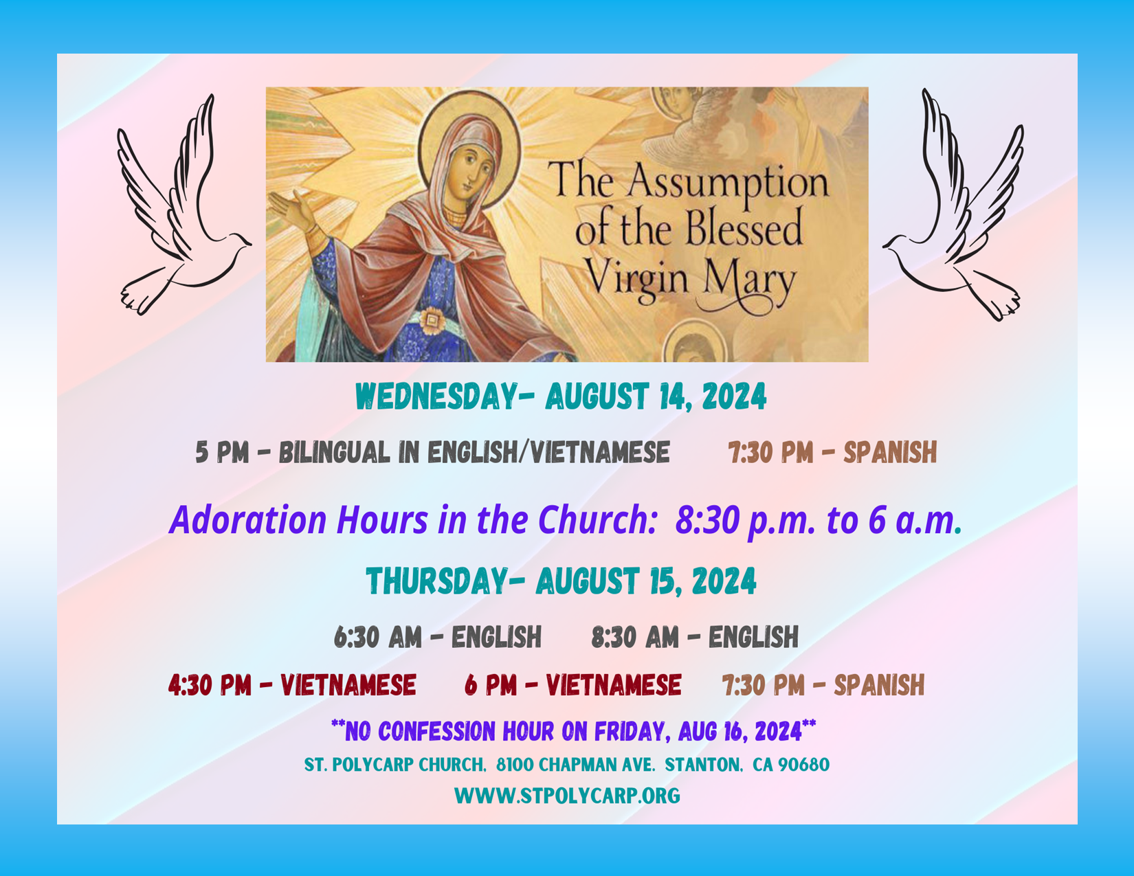 Celebration of The Feast of The Assumption - MASS SCHEDULE - Saint ...