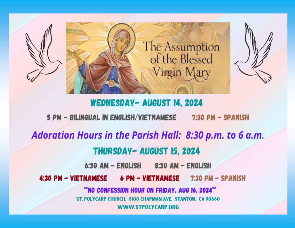 Celebration of The Feast of The Assumption - MASS SCHEDULE - Saint ...